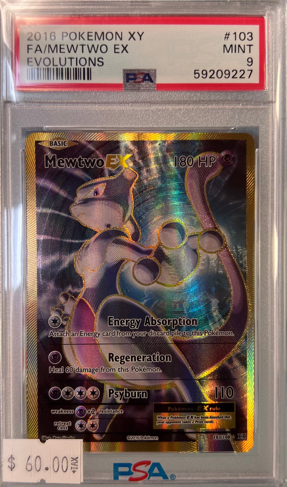 2016 POKEMON XY EVOLUTIONS #103 FA/MEWTWO EX EVOLUTIONS - PSA 9 MINT ...